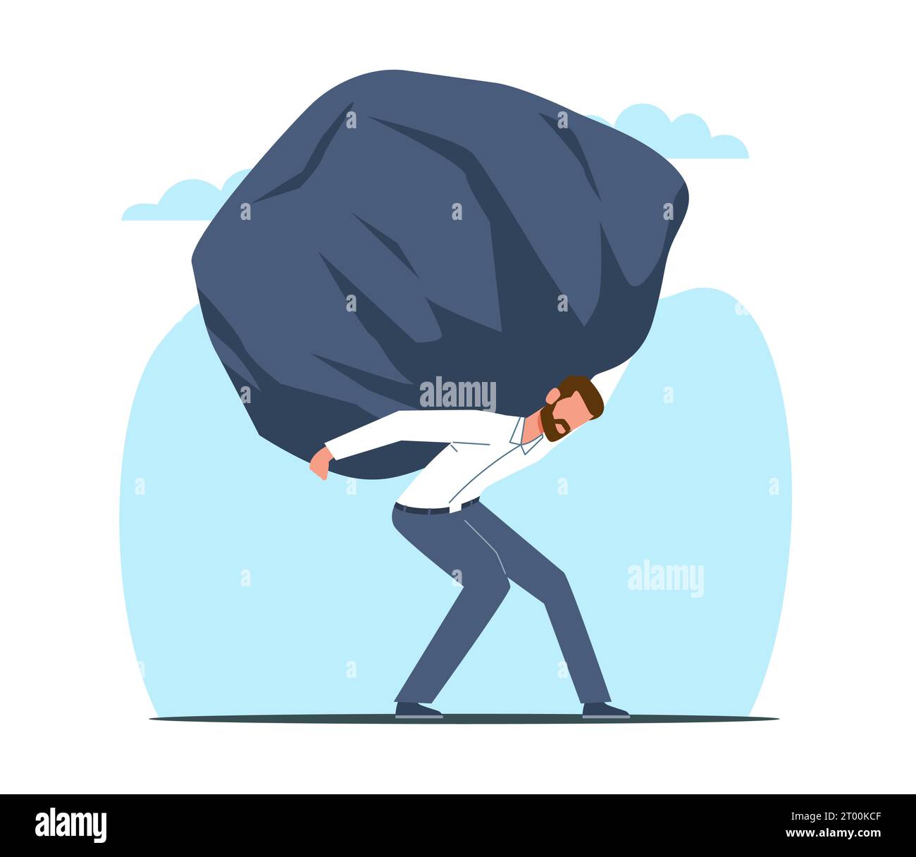 Tired man carries heavy stone on his shoulder as symbol of problems and ...