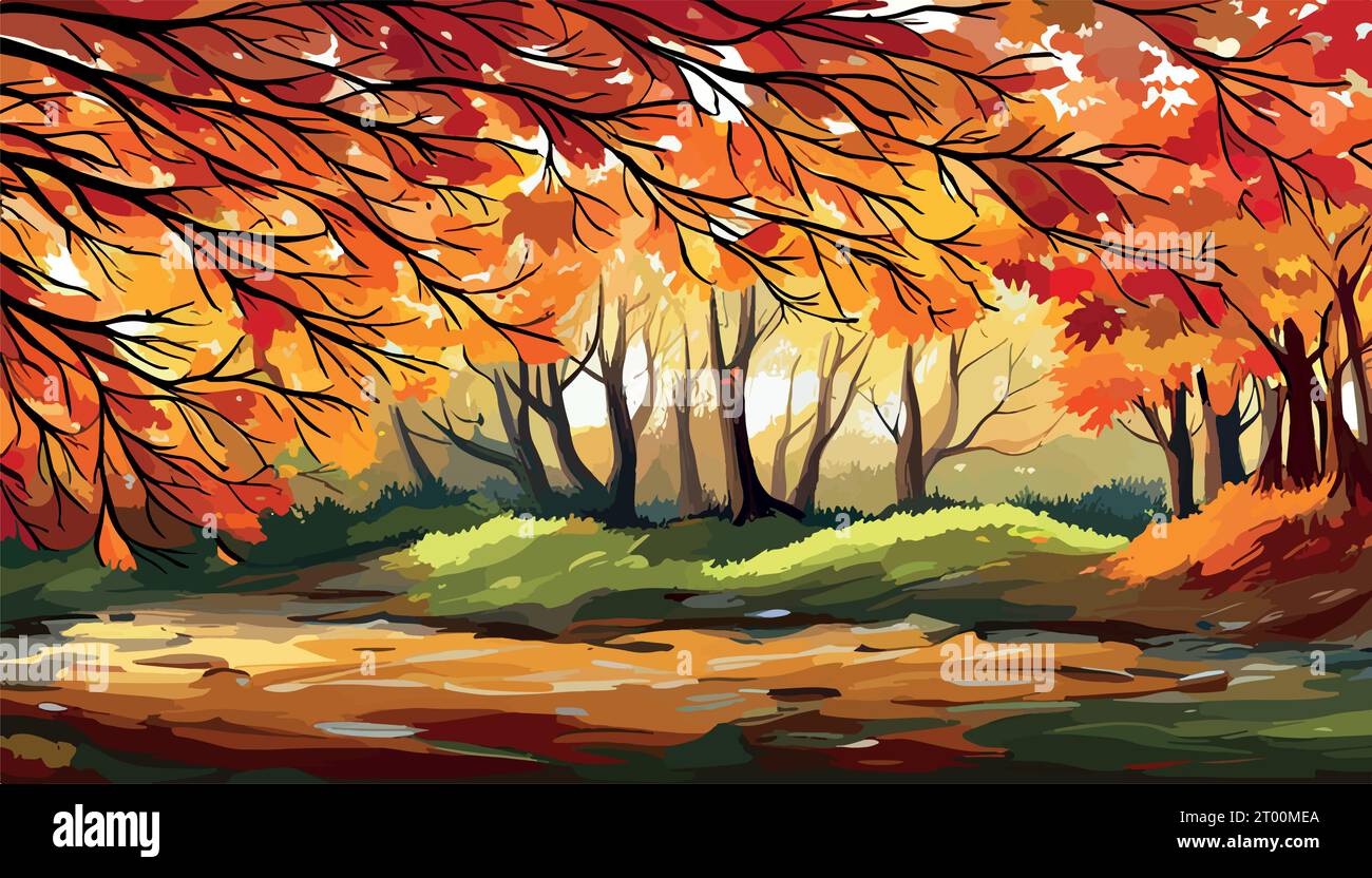 banner Autumn Landscape Forest Blue Cloud Sky on the background of ...
