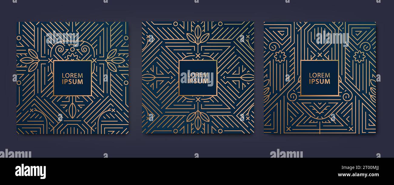 Vector set of art deco luxury patterns, geometric fancy cards ...