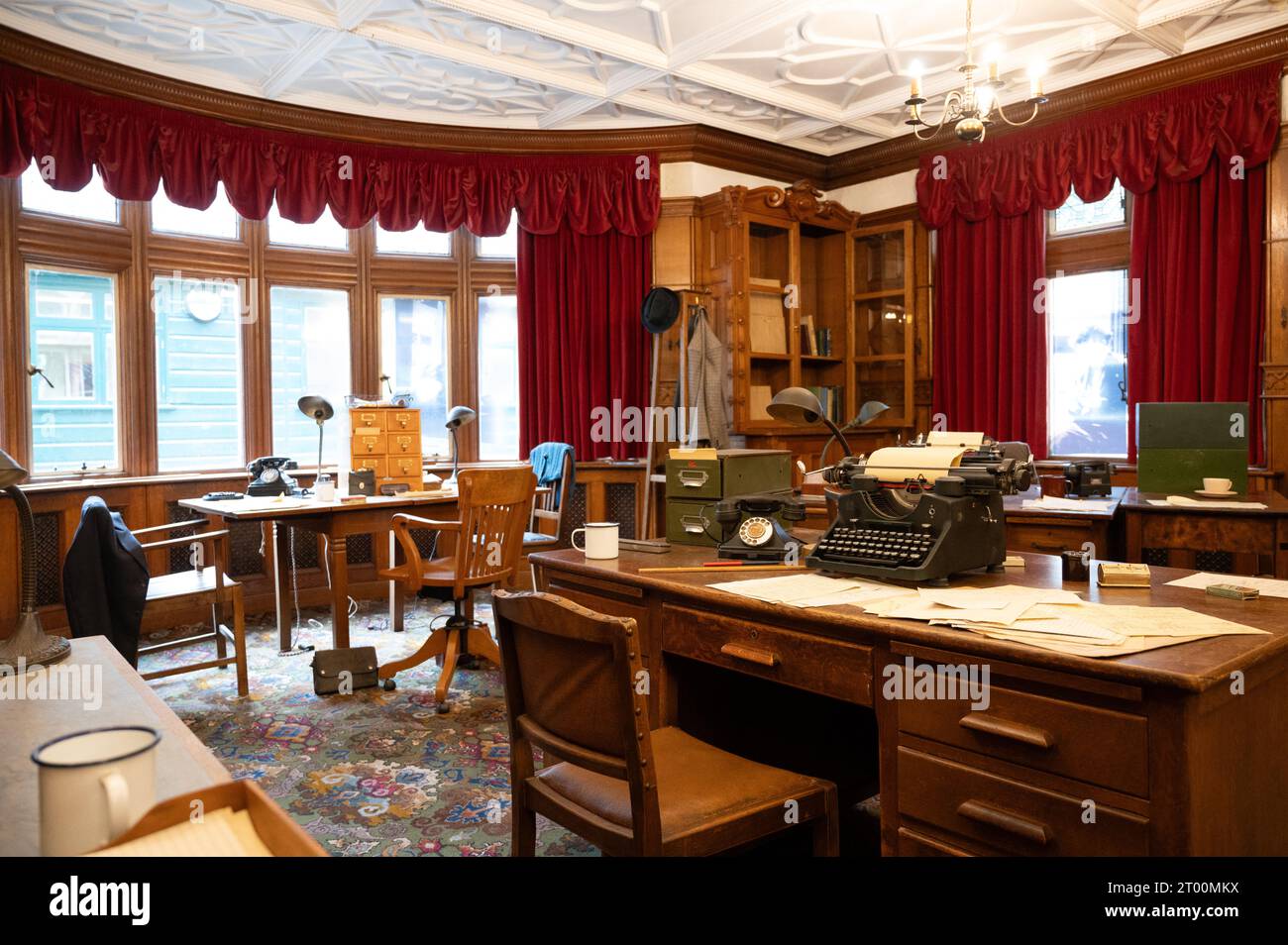 1940s typewriters in the mansion office of Bletchley Park, wartime home ...