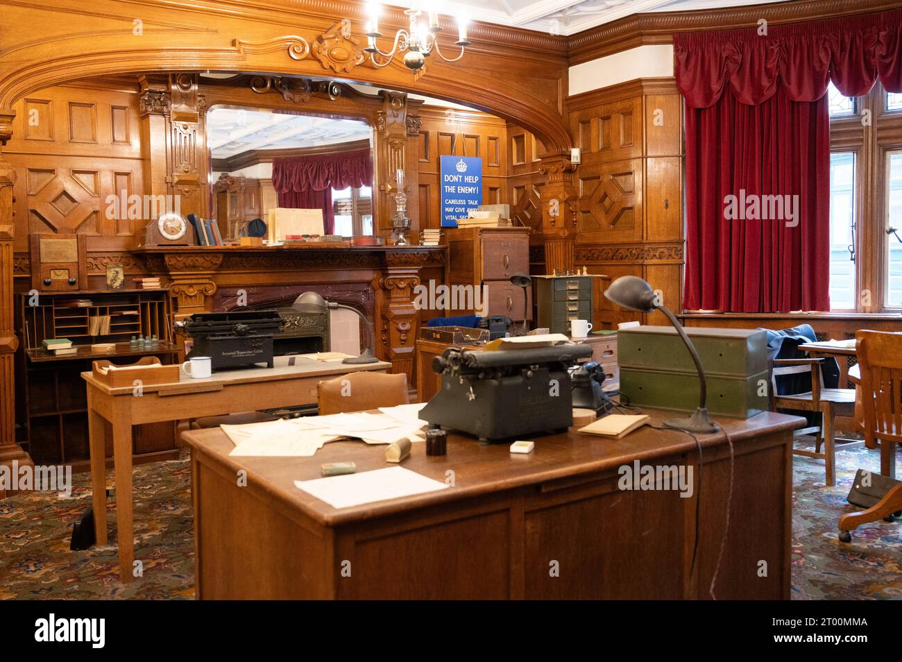 1940s typewriters in the mansion office of Bletchley Park, wartime home ...