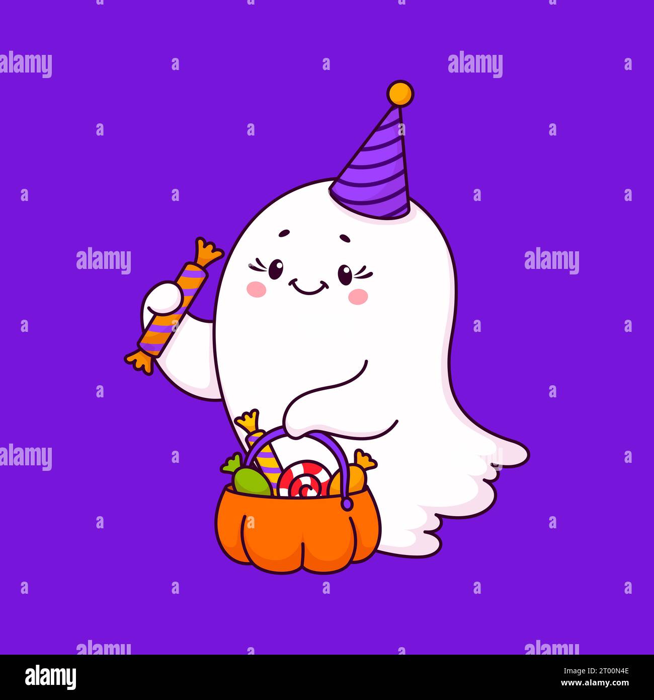 Cartoon Halloween kawaii cute ghost character with candies. Autumn ...