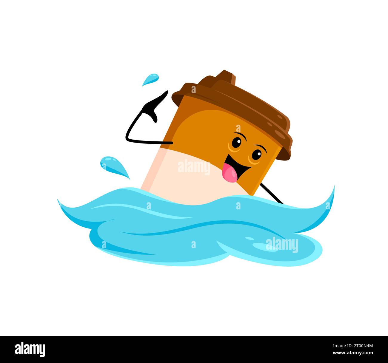 Cartoon fast food coffee character swimming in summer sea. Takeaway ...