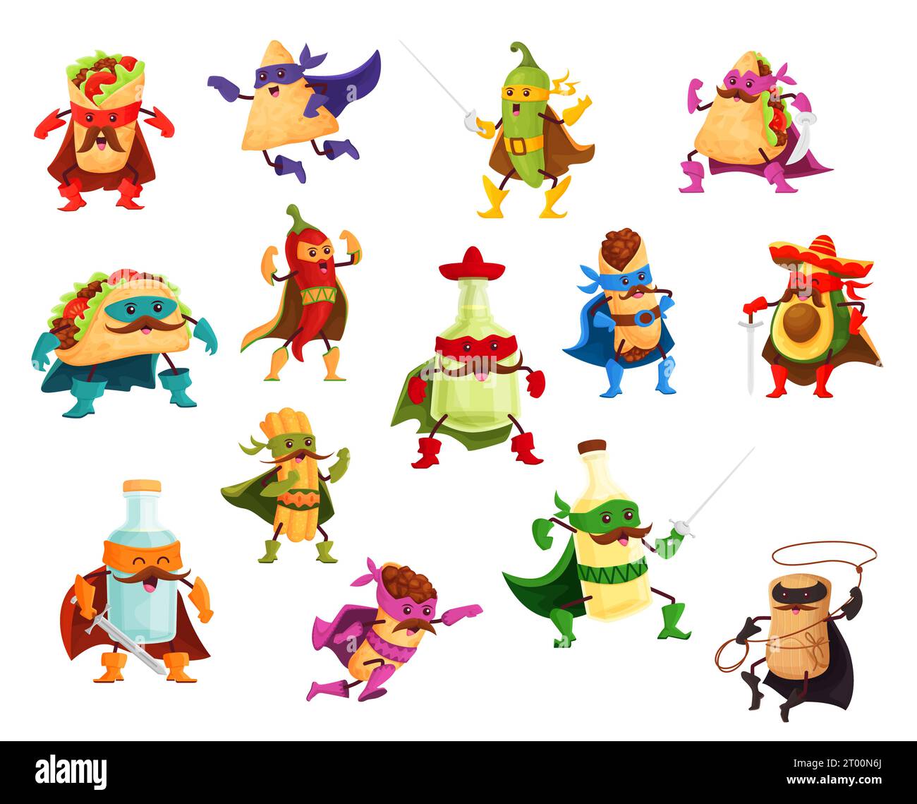 Cartoon tex mex food superhero characters. Vector fast food personage ...