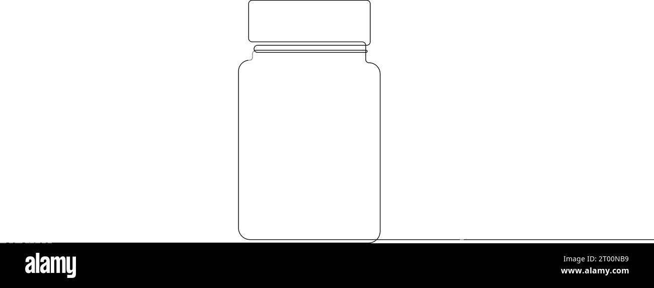 Continuous single line drawing of medicine pill or capsule bottle. One ...
