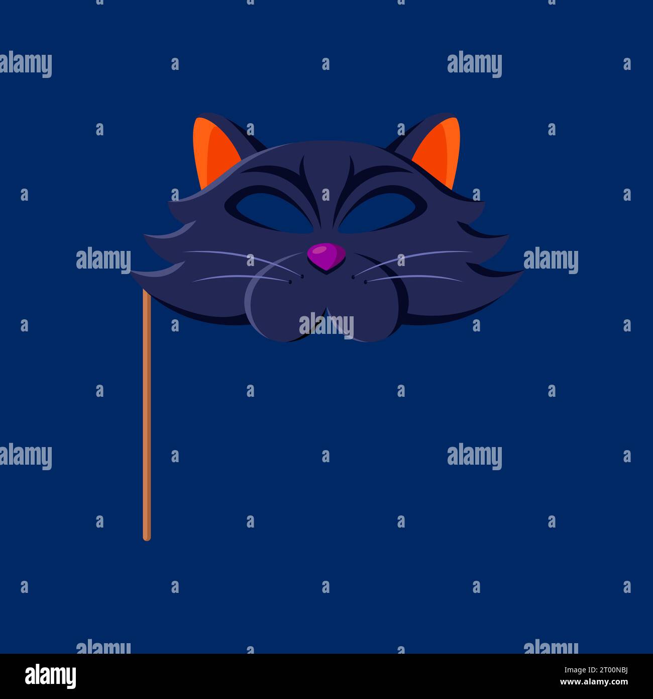 Cartoon Halloween black cat photo booth mask with props. Isolated ...