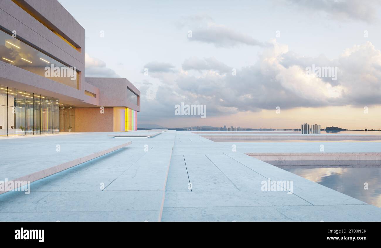 Modern glass wall commercial buildings exterior. Realistic 3d rendering ...