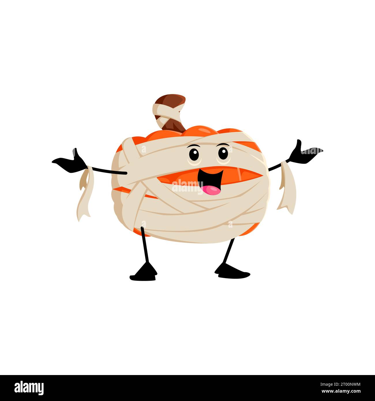 Cartoon Halloween pumpkin character wear playful mummy costume ...