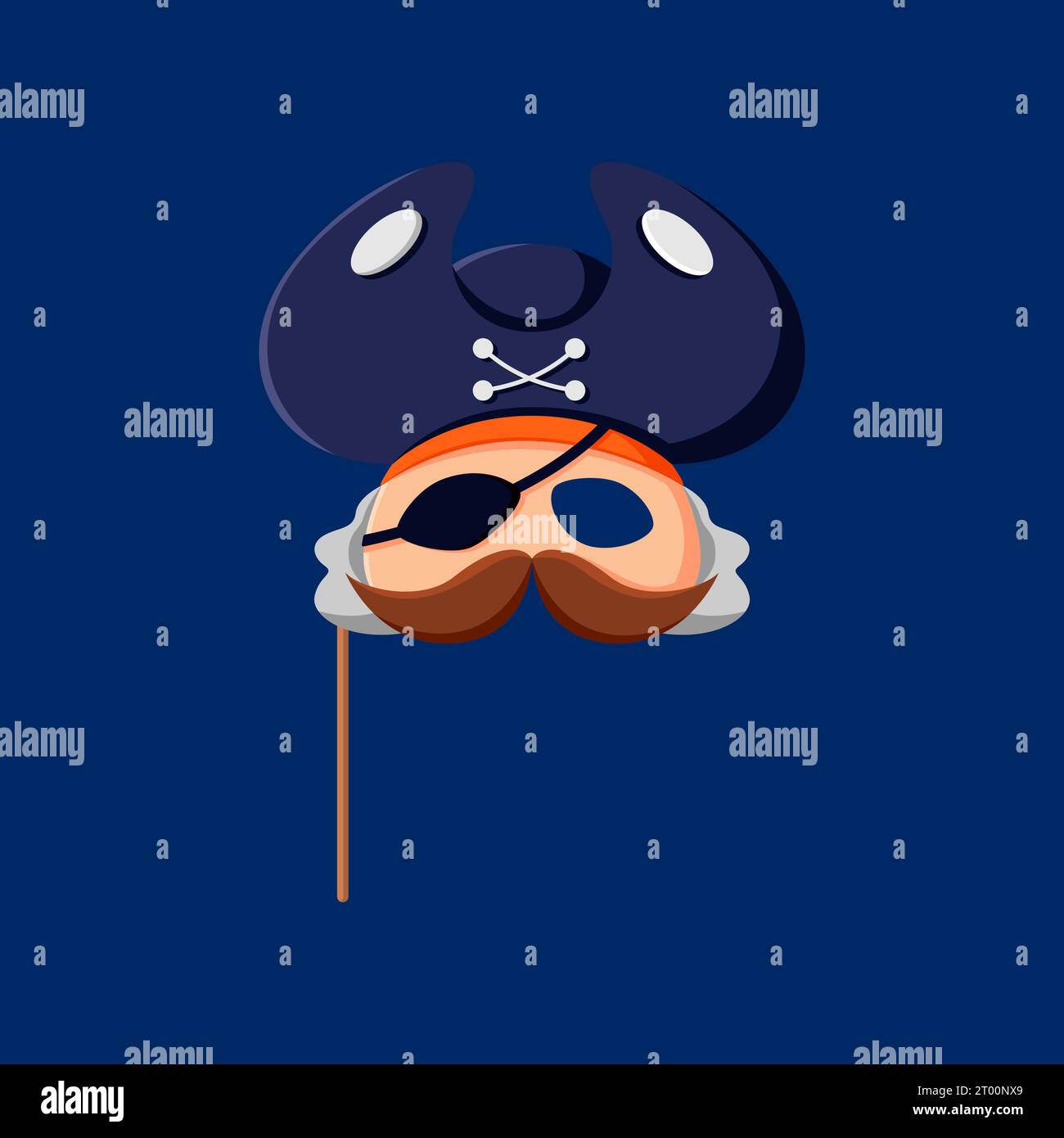 Cartoon Halloween pirate photo booth mask with props. Isolated vector ...