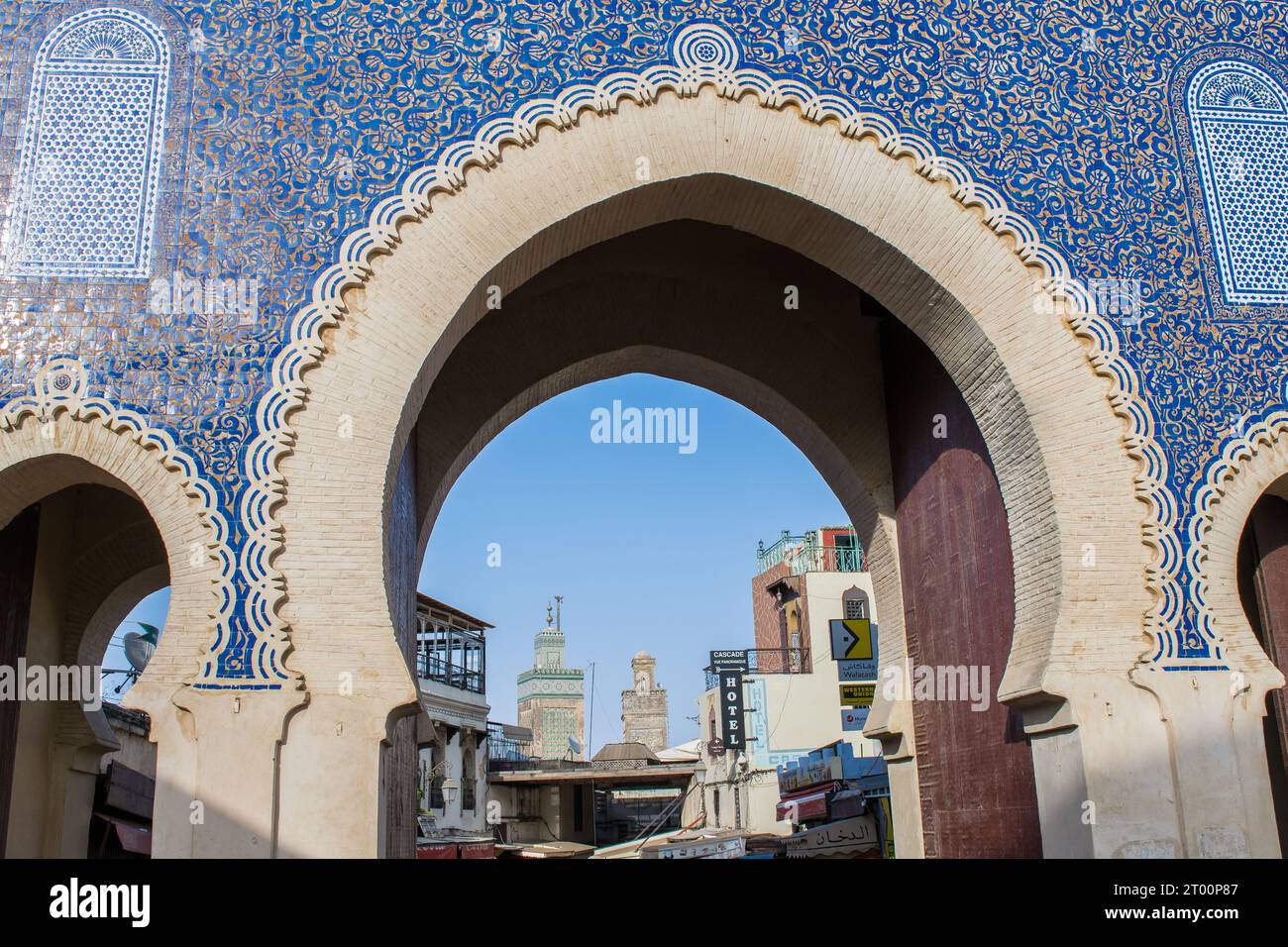 The Bab Bou Jeloud, the decorated city gate to Fez el Bali, the old ...