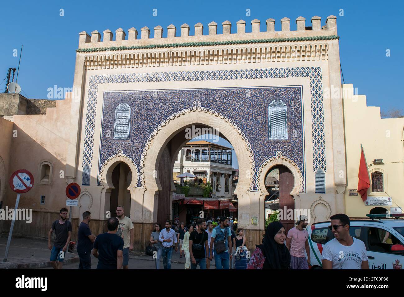 The Bab Bou Jeloud, the decorated city gate to Fez el Bali, the old ...