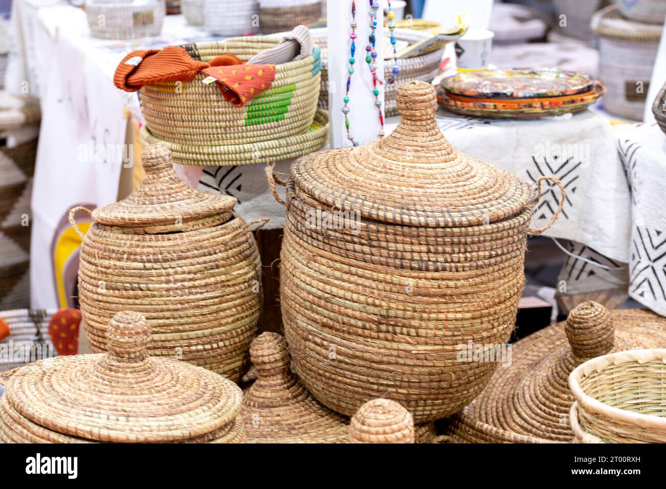 Different size baskets with lids probably from North Africa to store a ...