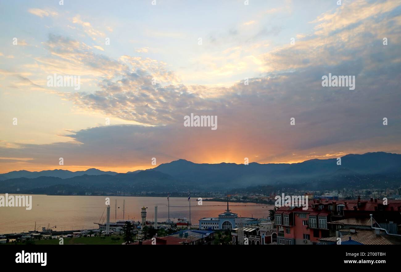 Panoramic Aerial View of Batumi Port with the Morning Beams, Batumi ...
