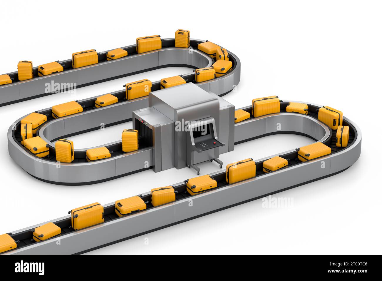 Airport luggage conveyor belt or baggage claim area with security check ...