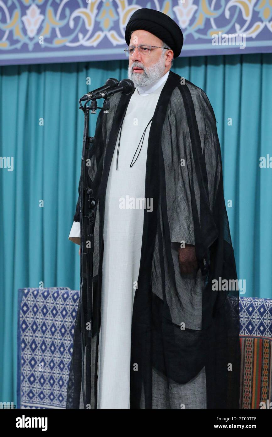 Tehran, Iran. 3rd Oct, 2023. Iranian President EBRAHIM RAISI speaks ...