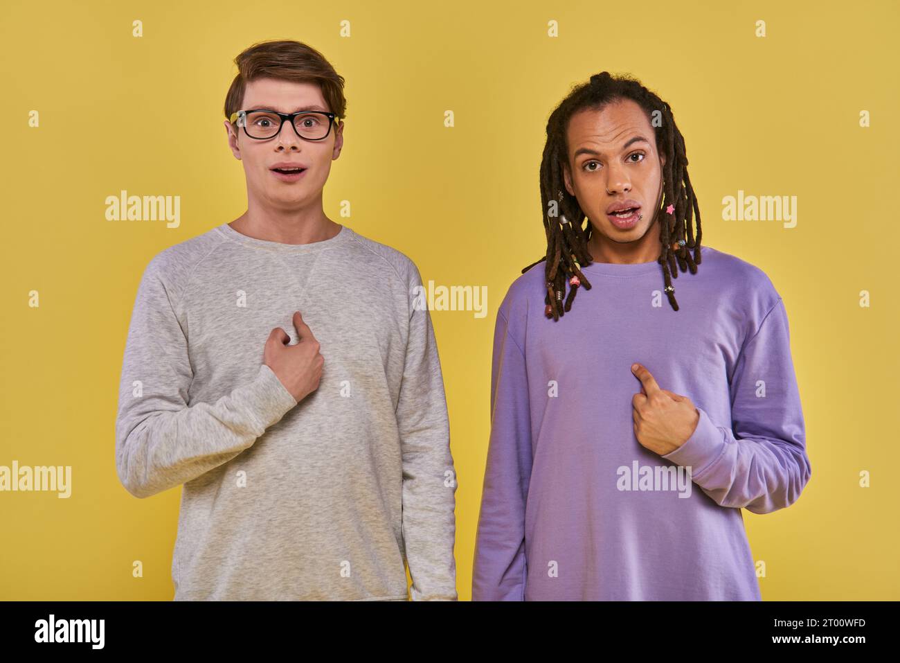 Adults pointing themselves hi-res stock photography and images - Alamy