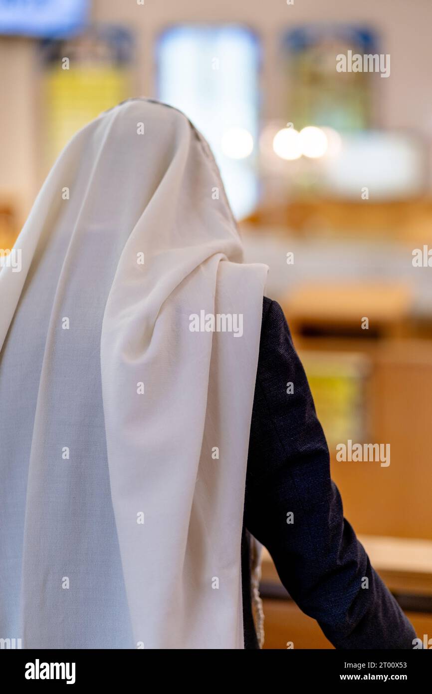 jewish man praying in the synagogue tample of israel practicing the ...