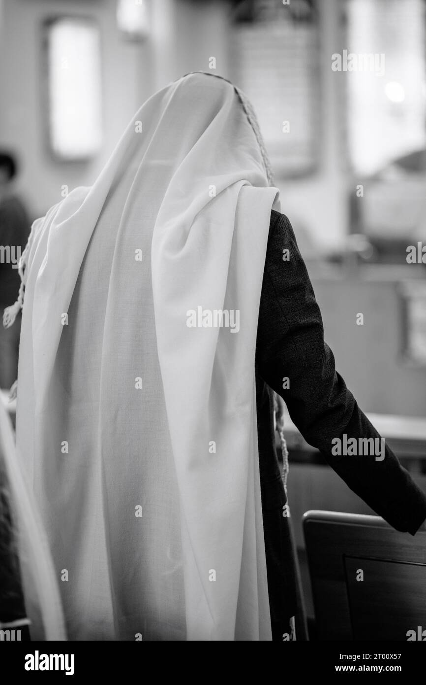 jewish man praying in the synagogue tample of israel practicing the ...