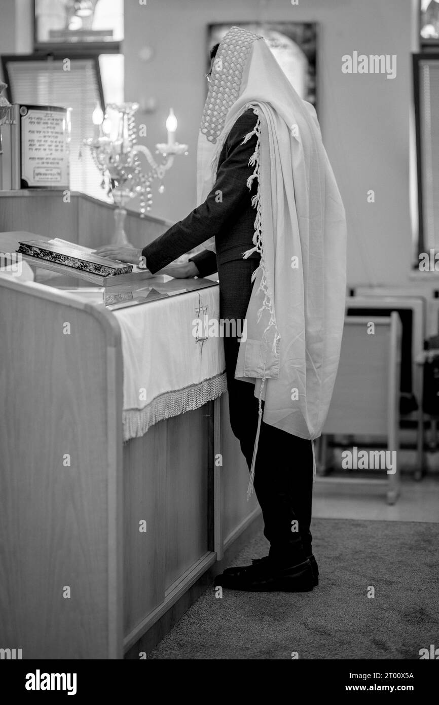 jewish man praying in the synagogue tample of israel practicing the ...