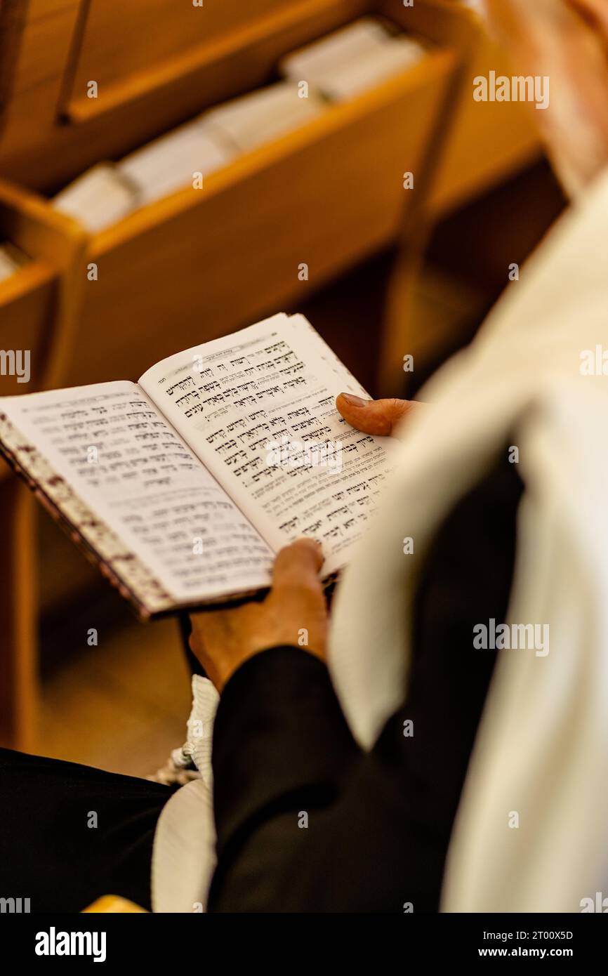 jewish man praying in the synagogue tample of israel practicing the ...