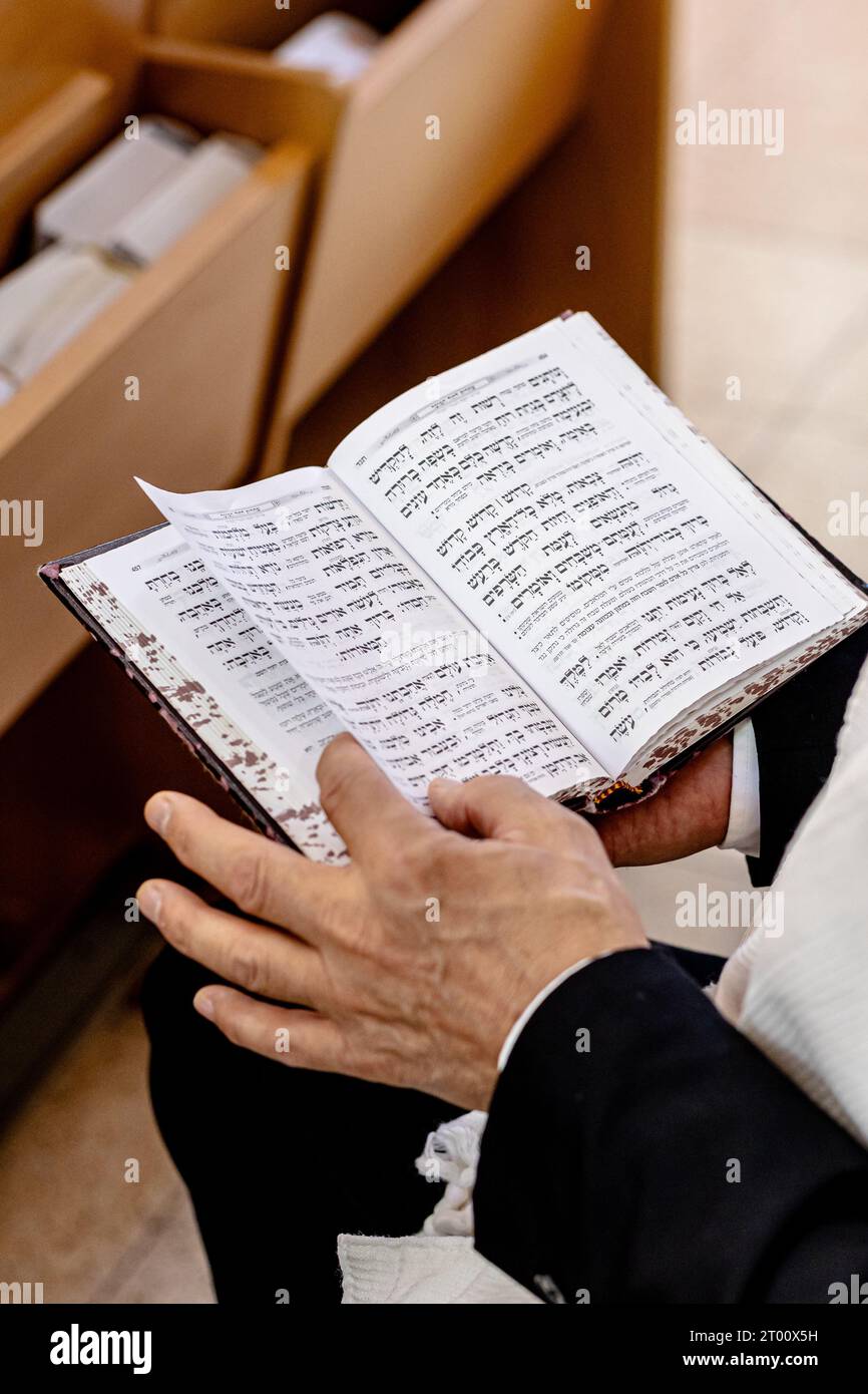 jewish man praying in the synagogue tample of israel practicing the ...