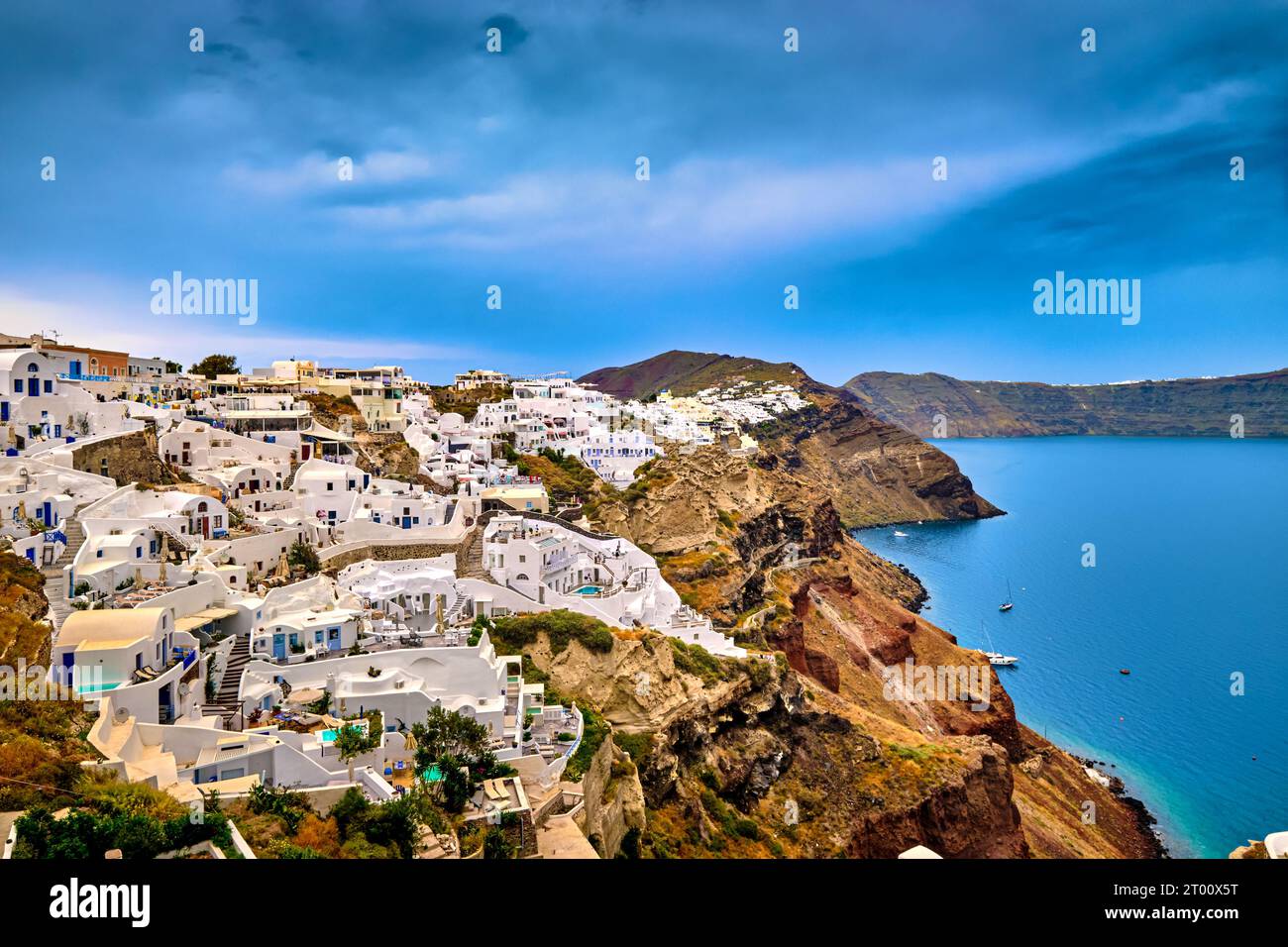 Aerial view of famous caldera bay on Santorini island, Aegean sea ...