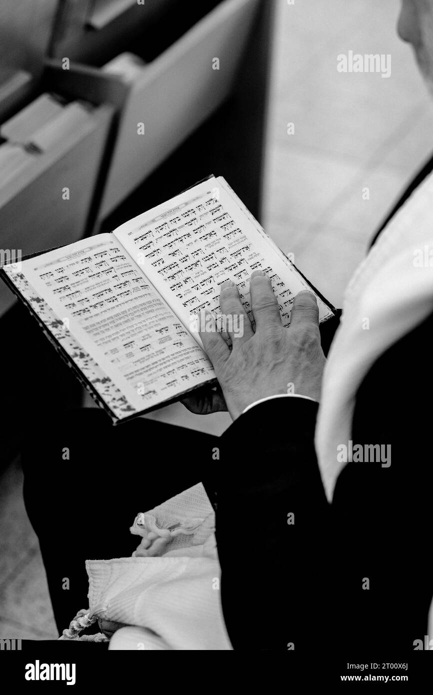 jewish man praying in the synagogue tample of israel practicing the ...