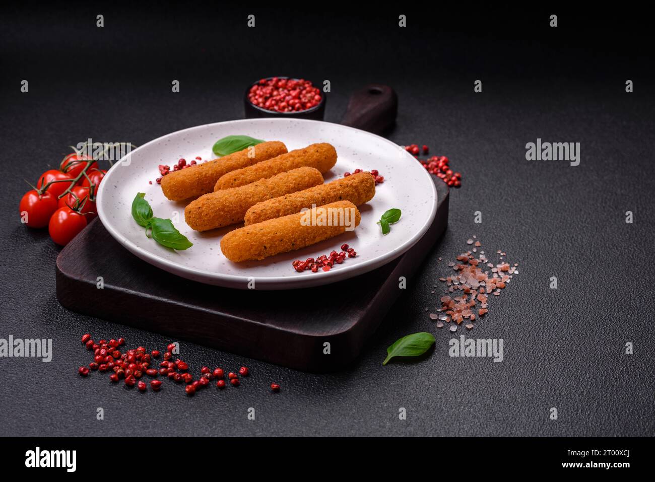 Delicious crispy cheese sticks with mozzarella, salt and spices ...