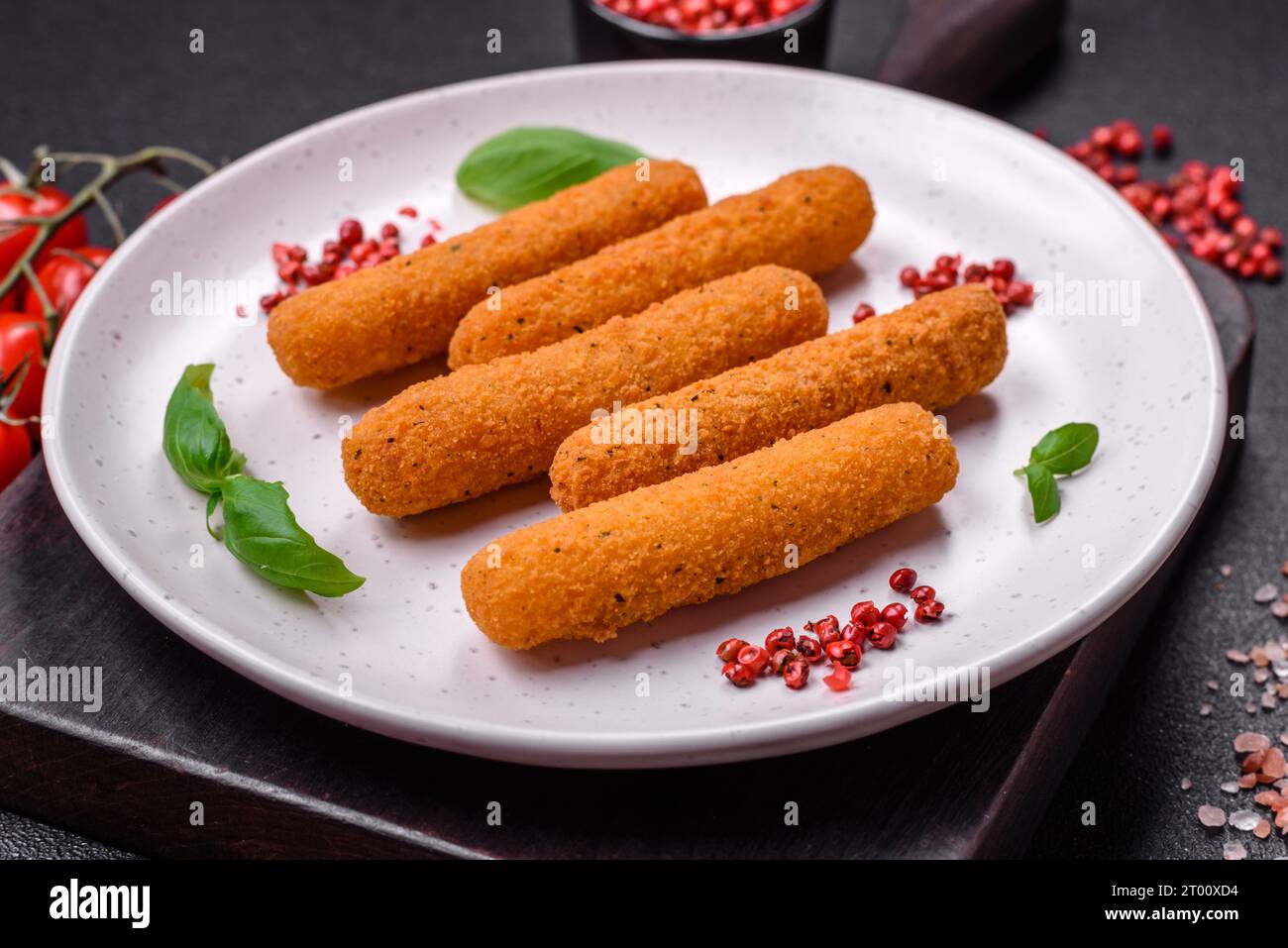 Delicious crispy cheese sticks with mozzarella, salt and spices ...
