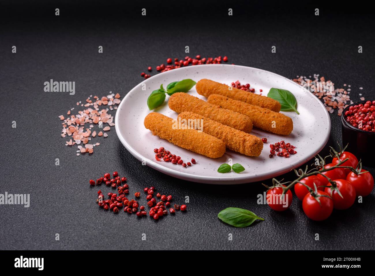 Delicious crispy cheese sticks with mozzarella, salt and spices ...