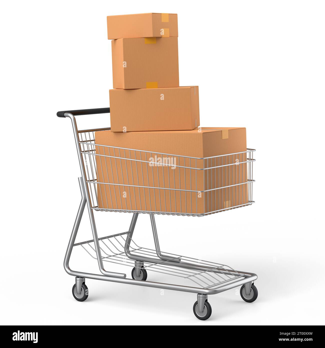 Shopping cart or trolley for groceries on white background. 3d render ...