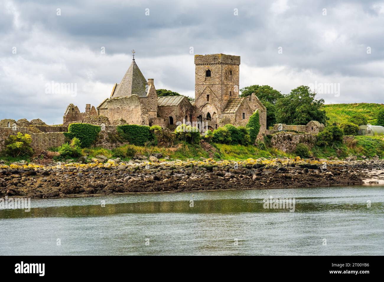 Ruined medieval abbey on a small island in the firing of Forth in ...