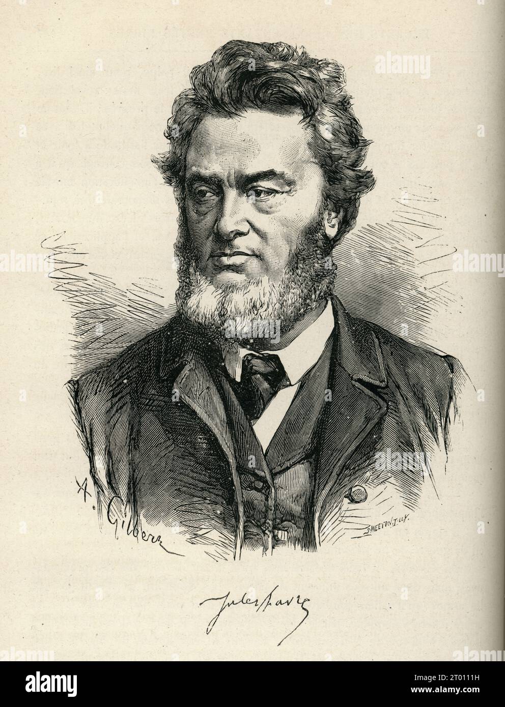 Portrait of Jules Favre. Illustrator: A. Gilbert. Engravers: Joseph ...