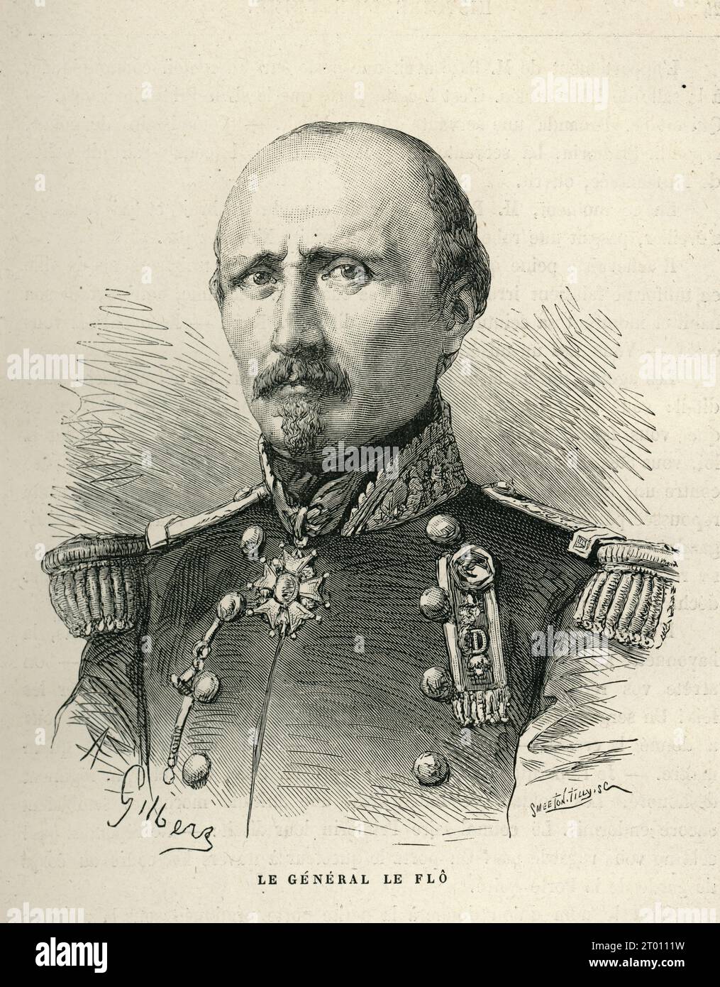 Portrait of Adolphe Le Flô. Illustrator: A. Gilbert. Engravers: Joseph ...