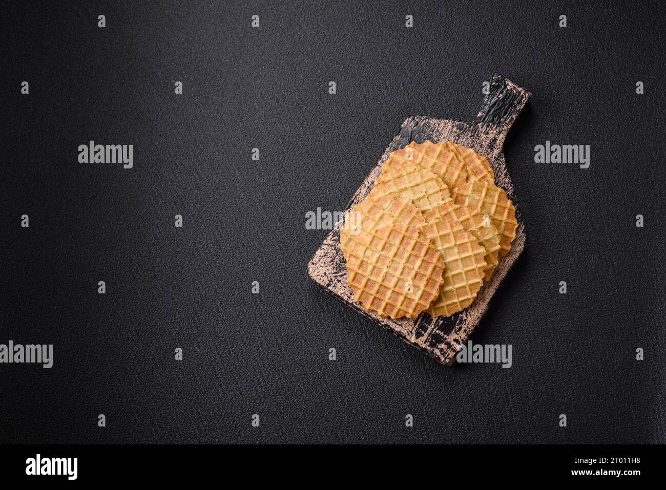 Round crispy wafers for making sweet delicious desserts or snacks on a ...