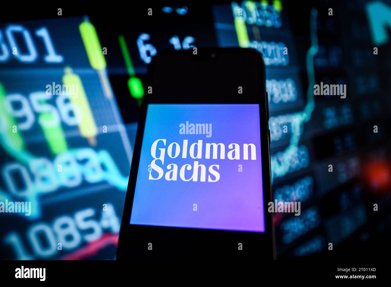 In this photo illustration, a Goldman Sachs logo is displayed on a ...