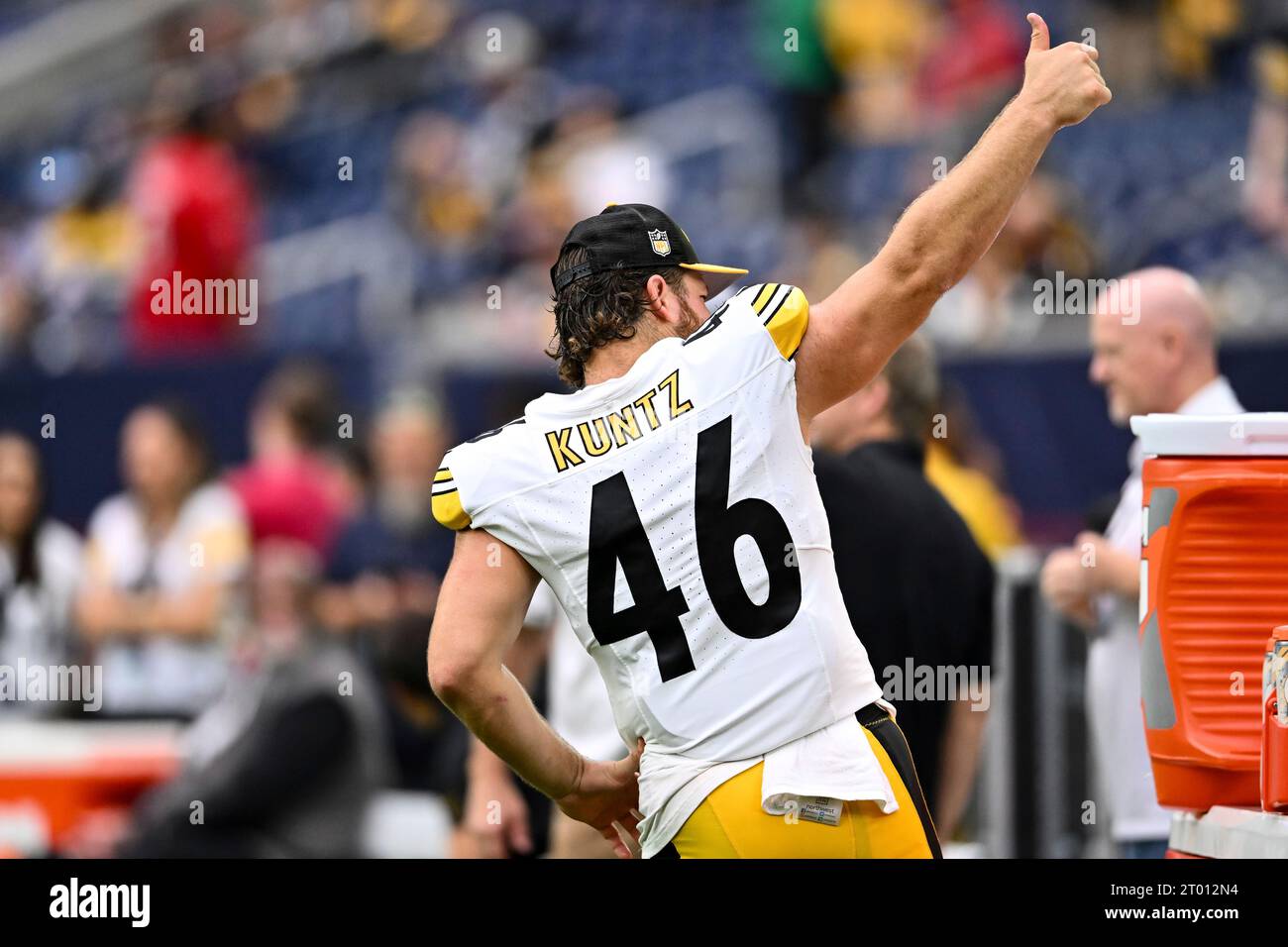Pittsburgh Steelers long snapper Christian Kuntz (46) motions to a fan ...