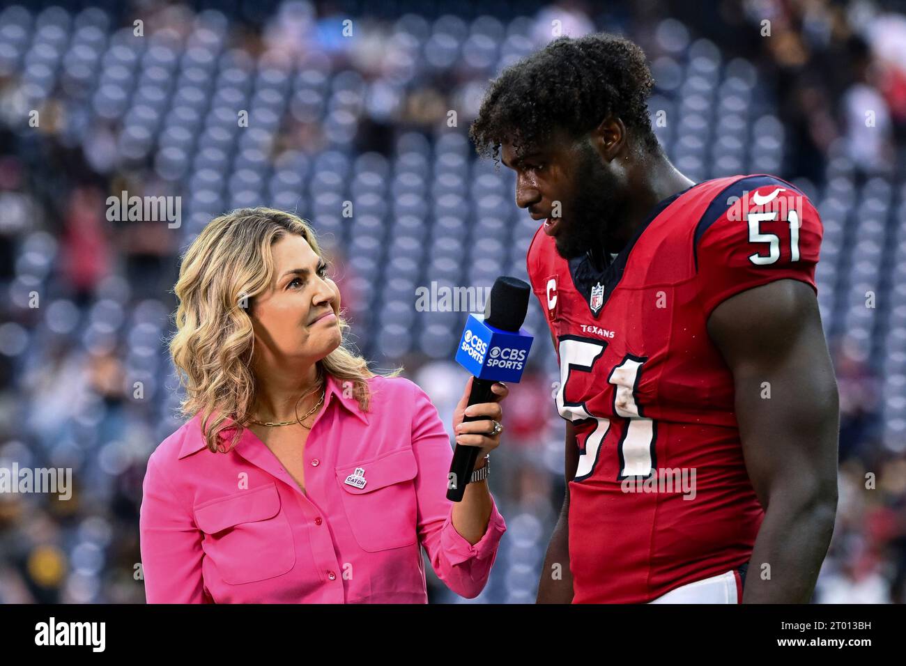 CBS Sports reporter Amanda Balionis interviews Houston Texans defensive ...