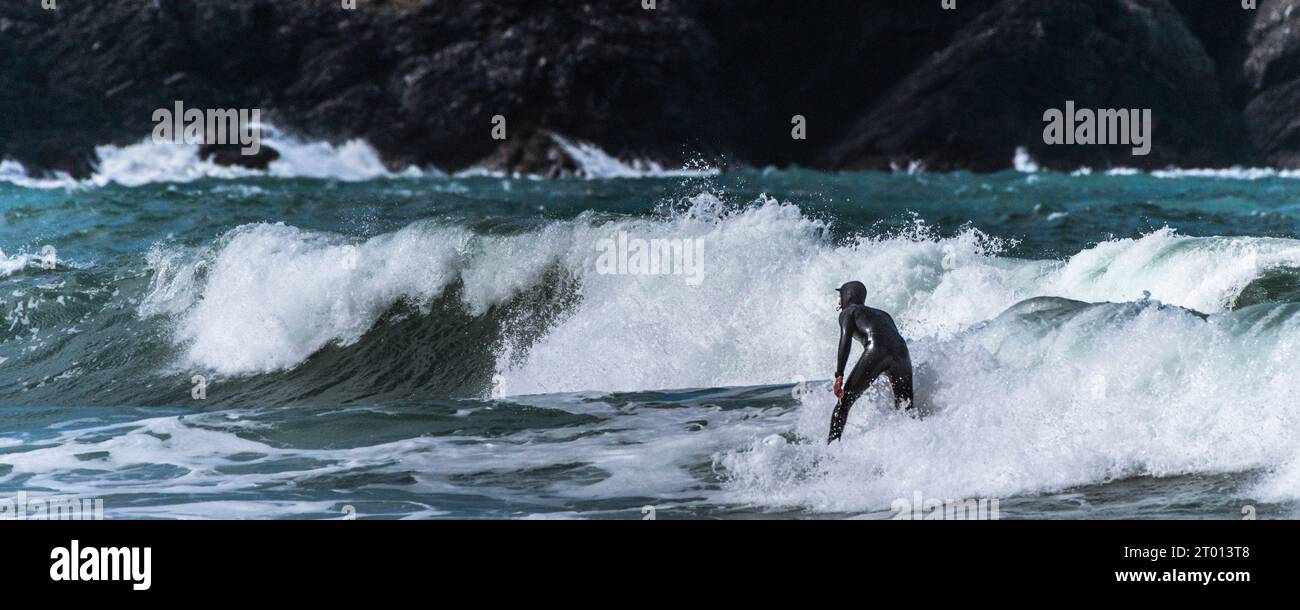 A panoramic image of spectacacular surfing action at Fistral in Newquay ...