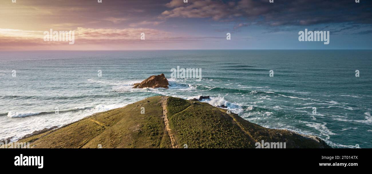A spectacular panoramic aerial view of the small rocky uninhabited ...