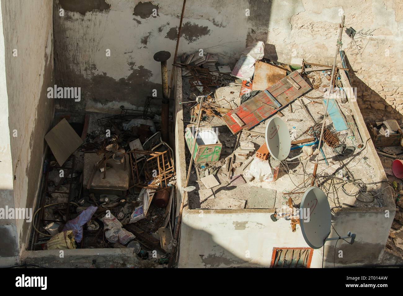 Satellite Dish on the Corrugated Roof of a Moroccan shack in Marrakech ...