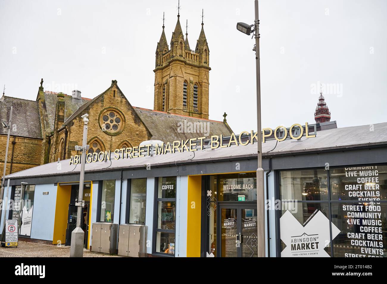 Exterior of the Abingdon street market retail food outlet in Blackpool ...