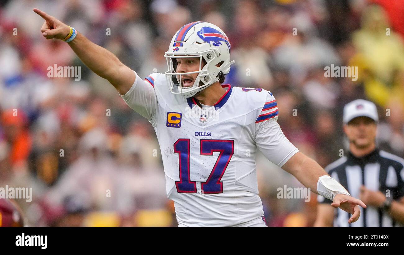 Buffalo Bills quarterback Josh Allen (17) gestures before a snap during ...