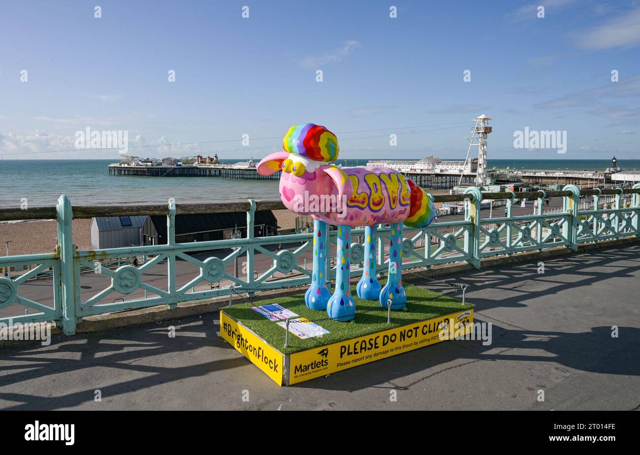 Brighton UK 3rd October 2023 - A Shaun the Sheep sculpture enjoys a ...