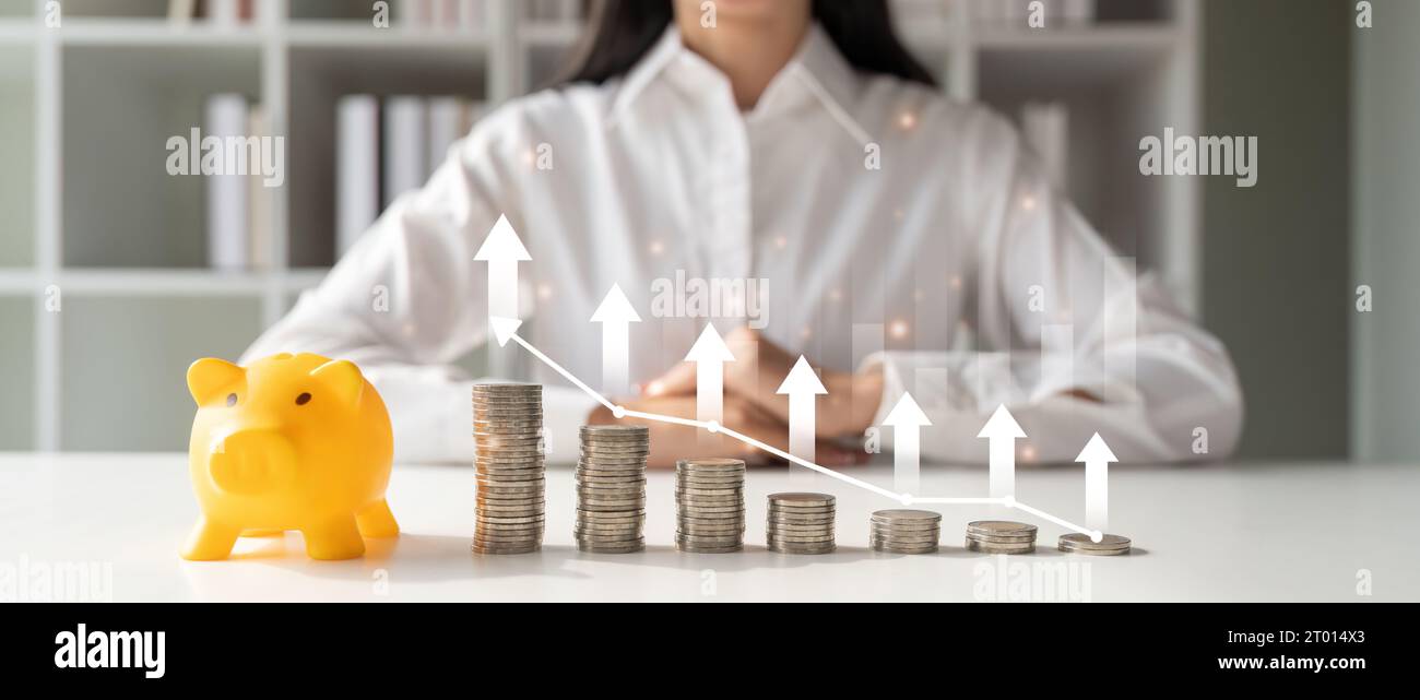 Growth money arrow of woman success financial business, Graph on rows ...