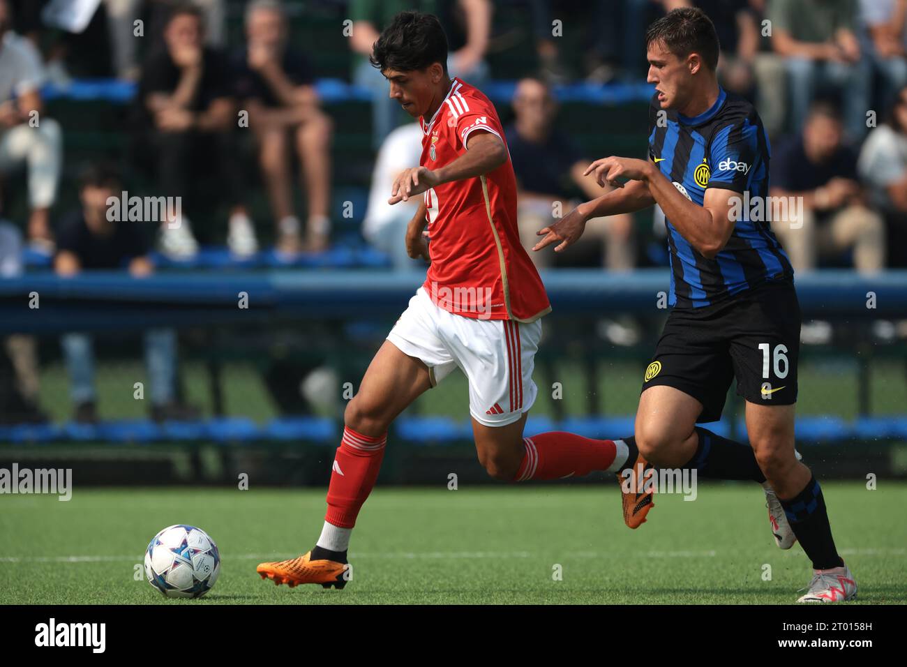 Milan, Italy. 3rd Oct, 2023. Joao Rego of SL Benfica is pursued by ...