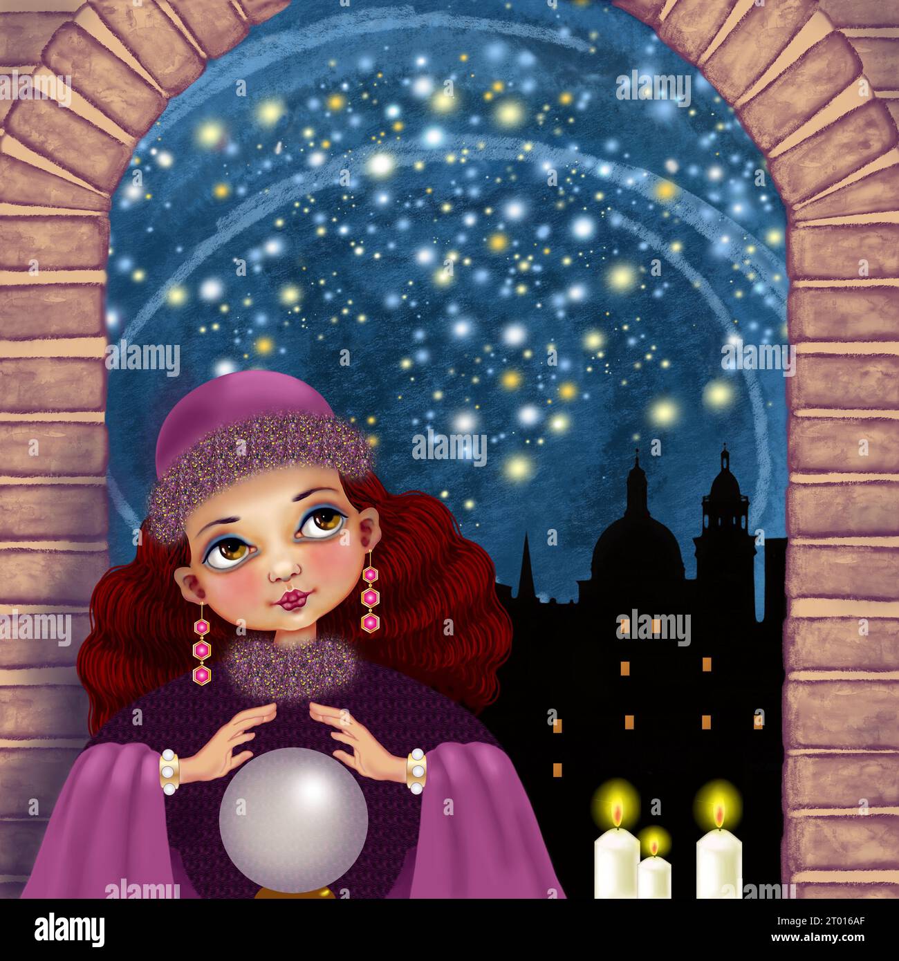 Illustration with a fortune teller reading the future Stock Photo - Alamy