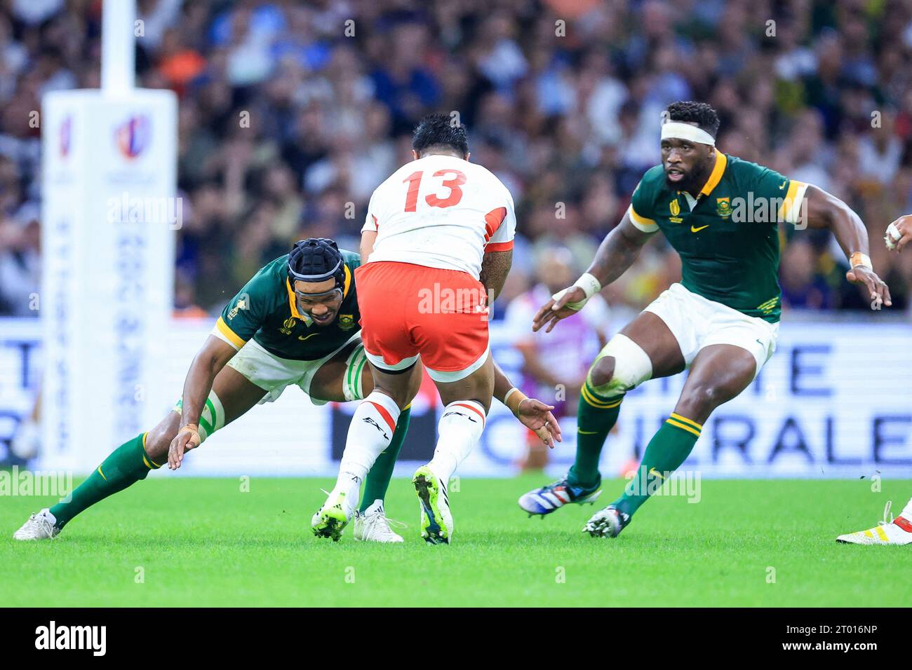 Marvin Orie #5 of South Africa, Malakai Fekitoa #13 of Tonga and Siya ...