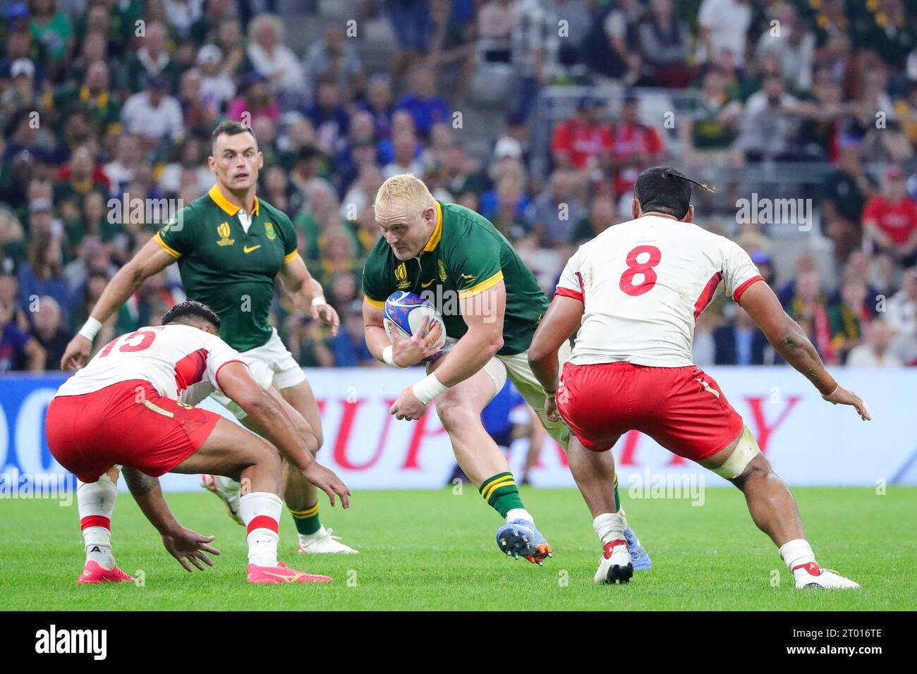 Salesi Piutau #15 of Tonga, Vincent Koch #3 of South Africa and Semisi ...