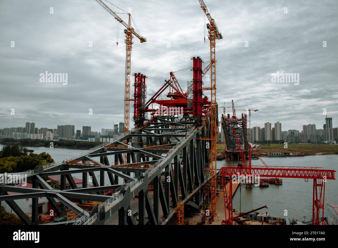 The Hanjiangwan Bridge in its construction phase, with partially built ...
